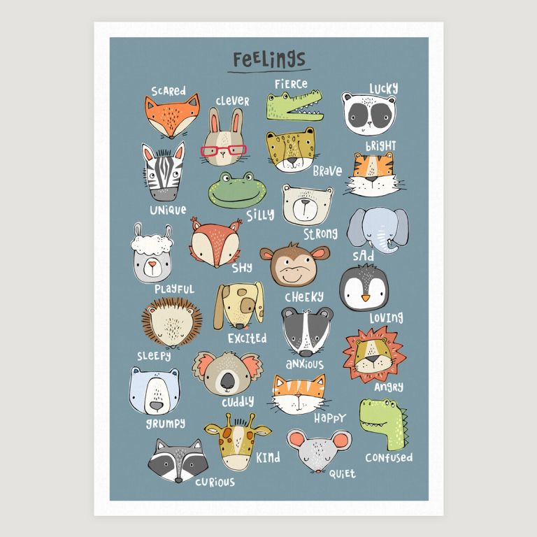 Feelings Animal Face Print – Children’s Poster – Rags and Rainbows